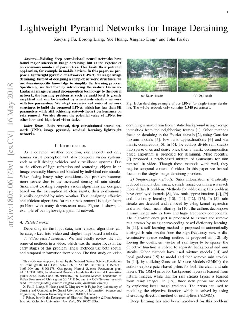 Lightweight Pyramid Networks for Image Deraining | DeepAI