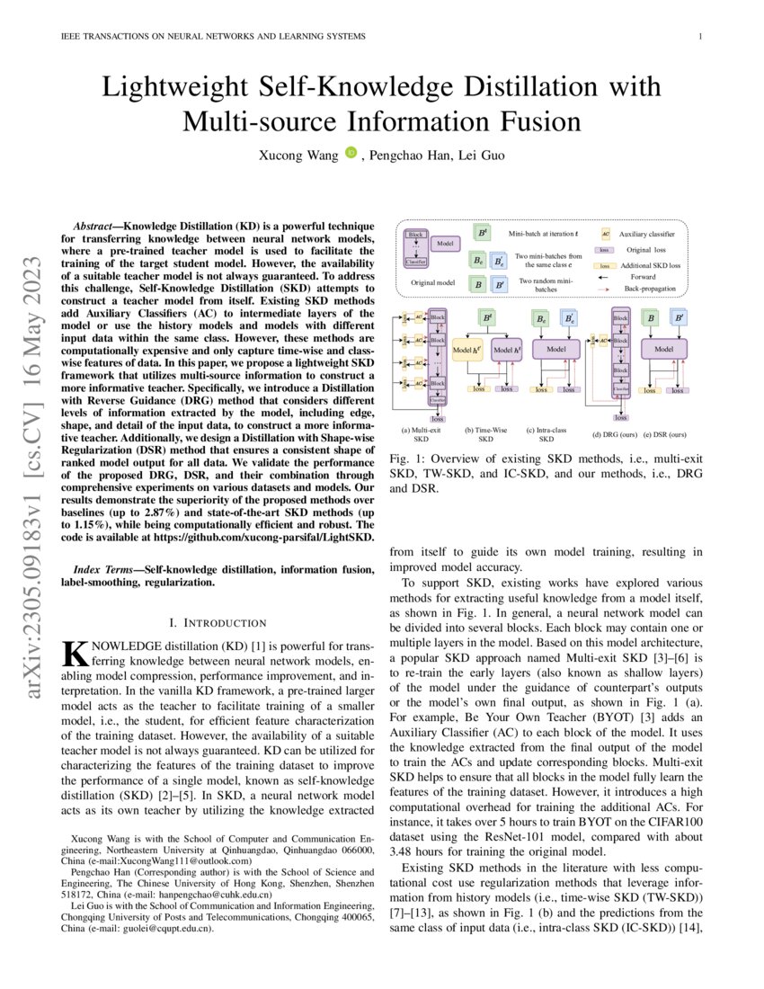 Lightweight Self-Knowledge Distillation with Multi-source Information Fusion | DeepAI