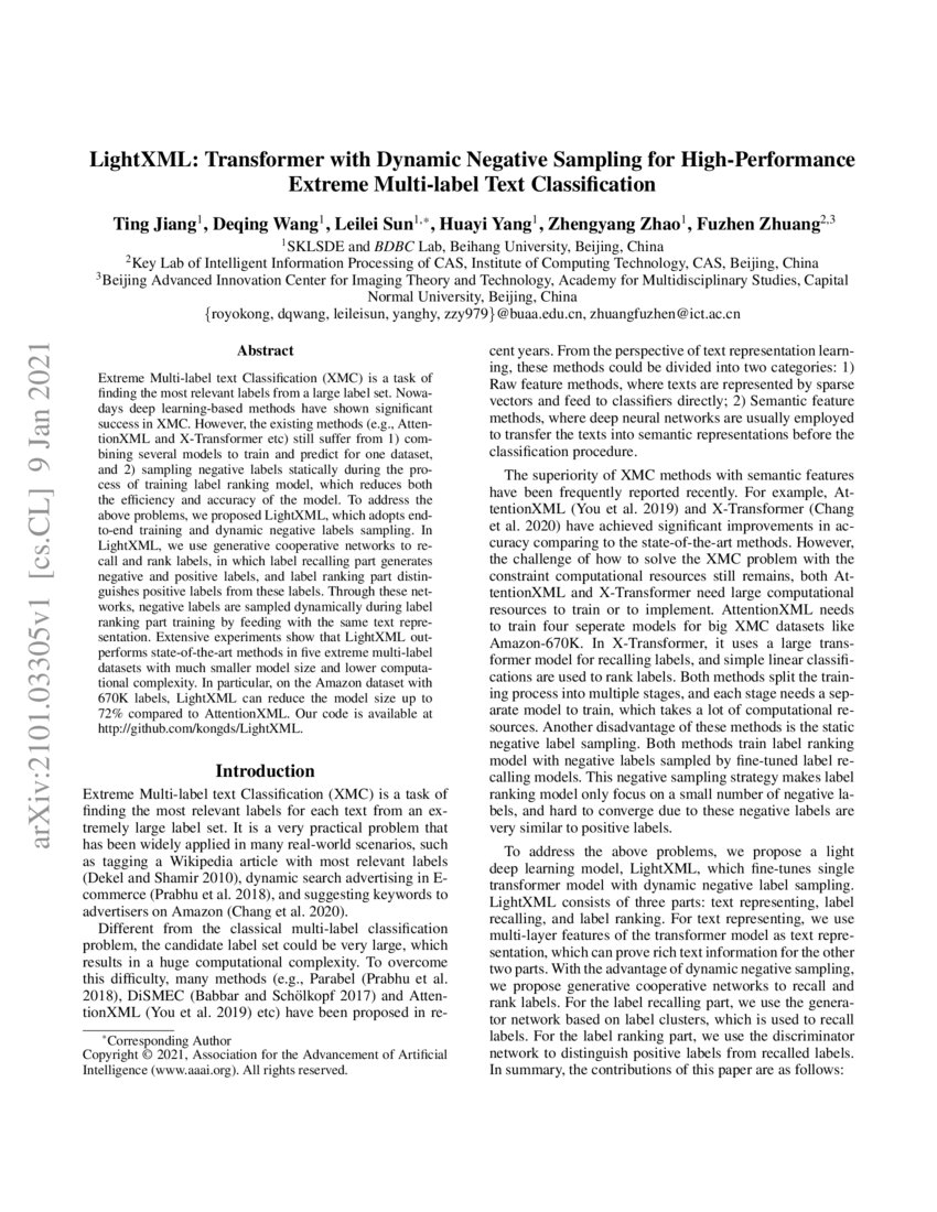 LightXML: Transformer with Dynamic Negative Sampling for High-Performance Extreme Multi-label ...