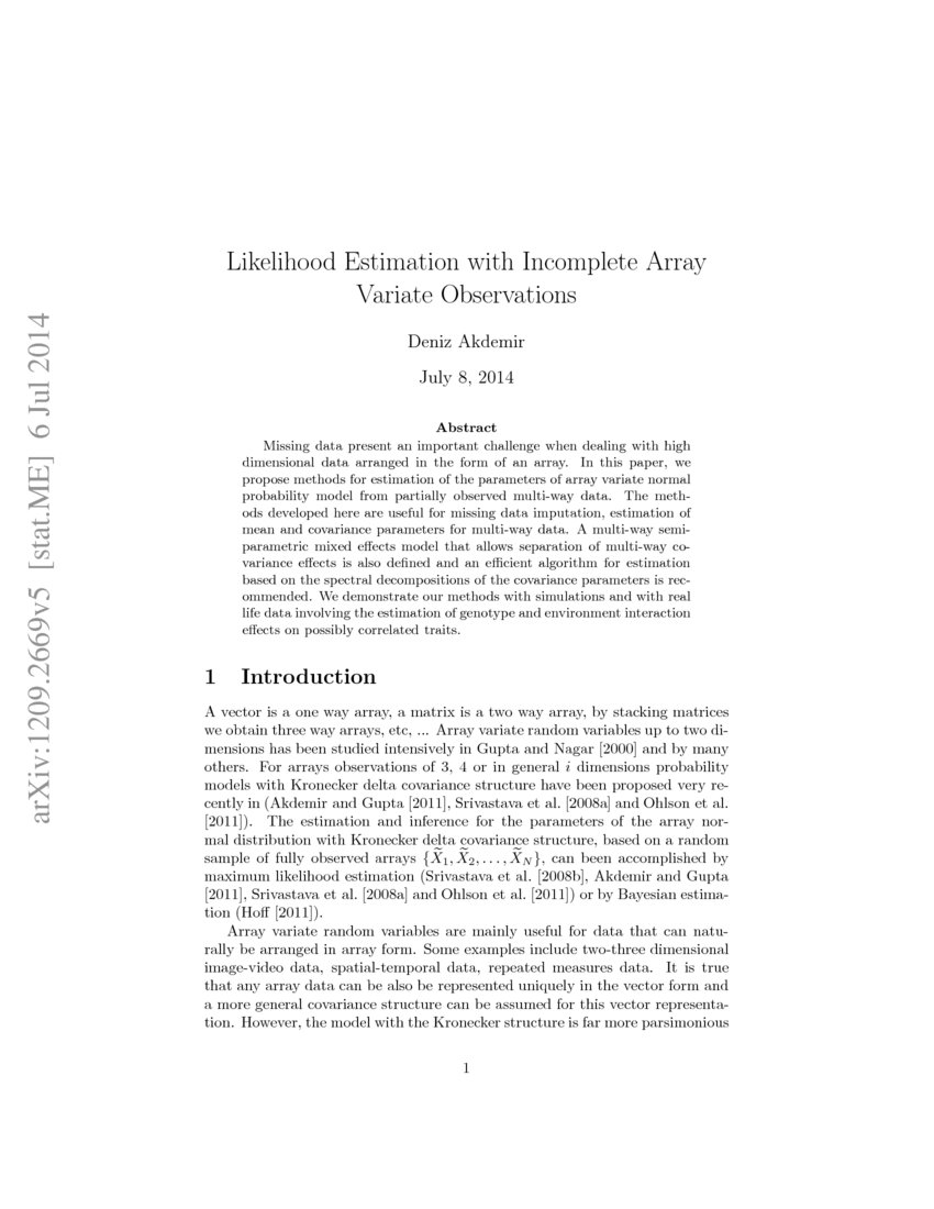 Likelihood Estimation with Incomplete Array Variate Observations | DeepAI
