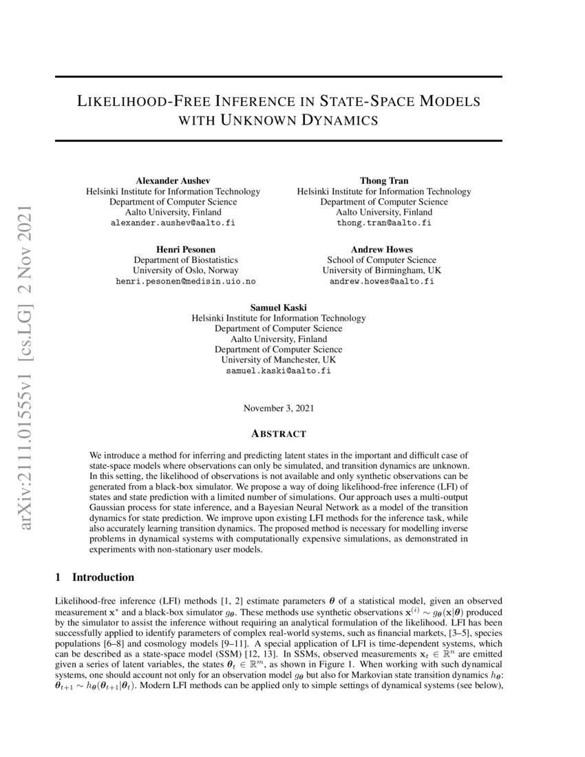 Likelihood Free Inference In State Space Models With Unknown Dynamics