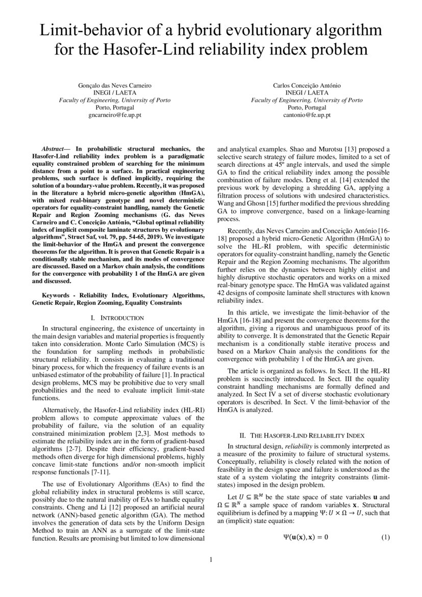 Limit-behavior of a hybrid evolutionary algorithm for the Hasofer-Lind reliability index problem ...