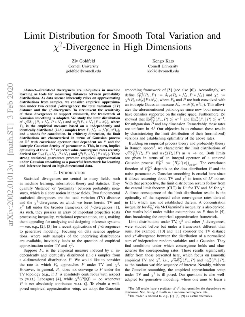 Limit Distribution for Smooth Total Variation and χ^2-Divergence in ...
