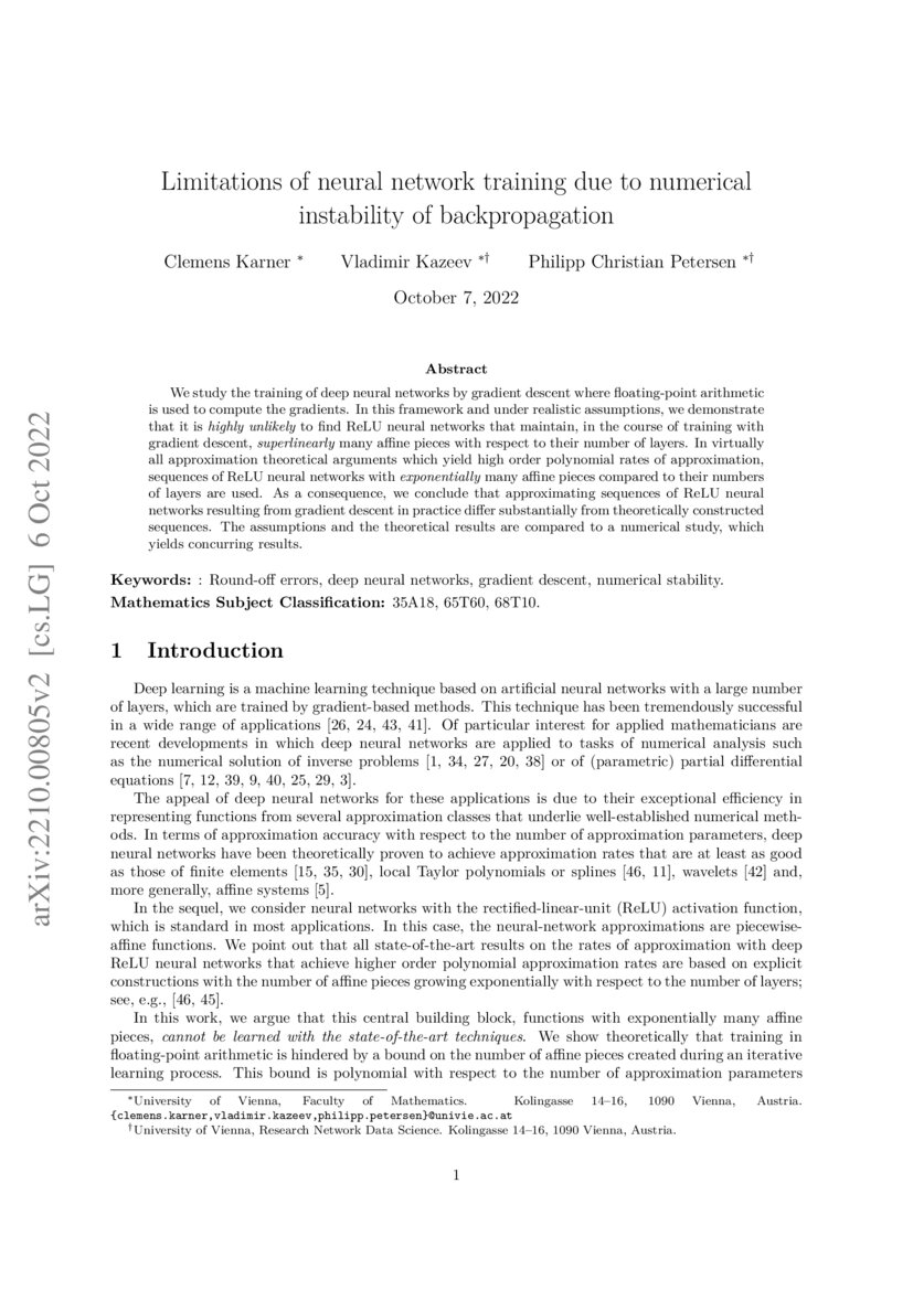 Limitations of neural network training due to numerical instability of ...