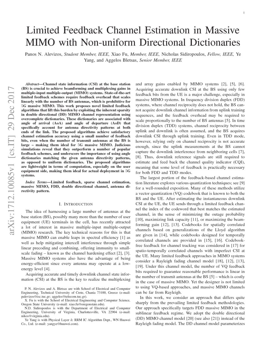 Limited Feedback Channel Estimation in Massive MIMO with Non-uniform ...