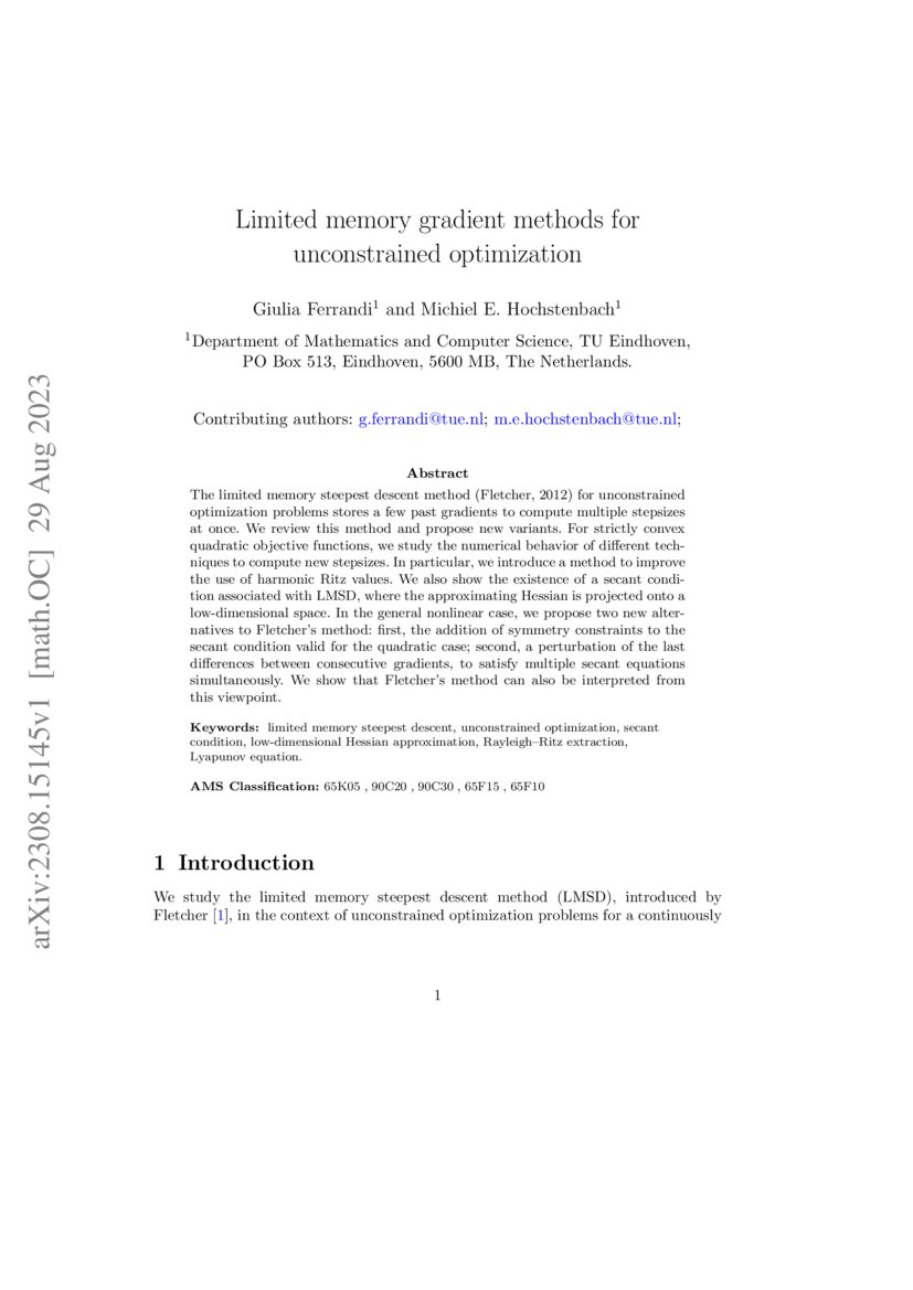 Limited Memory Gradient Methods For Unconstrained Optimization Deepai