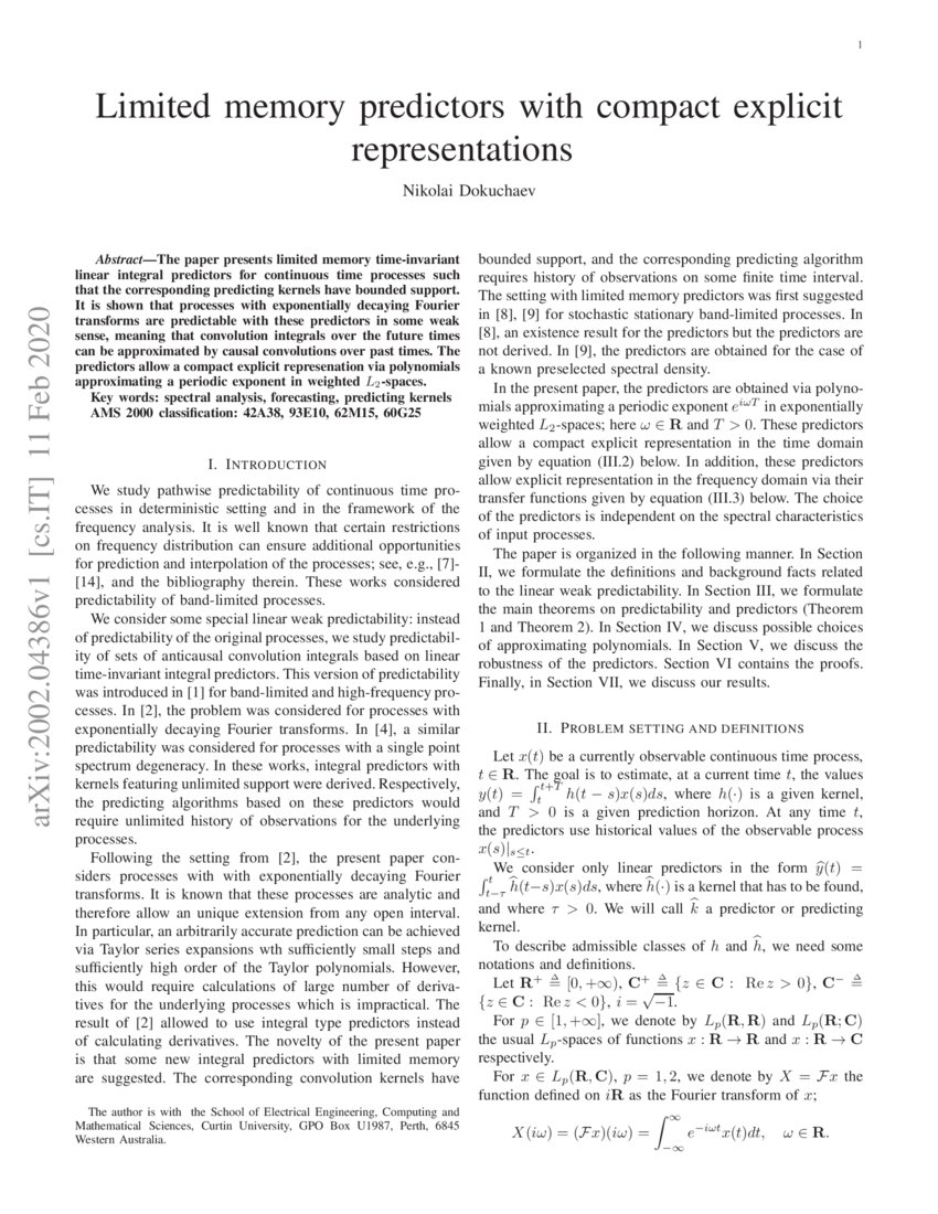 Limited memory predictors with compact explicit representations | DeepAI