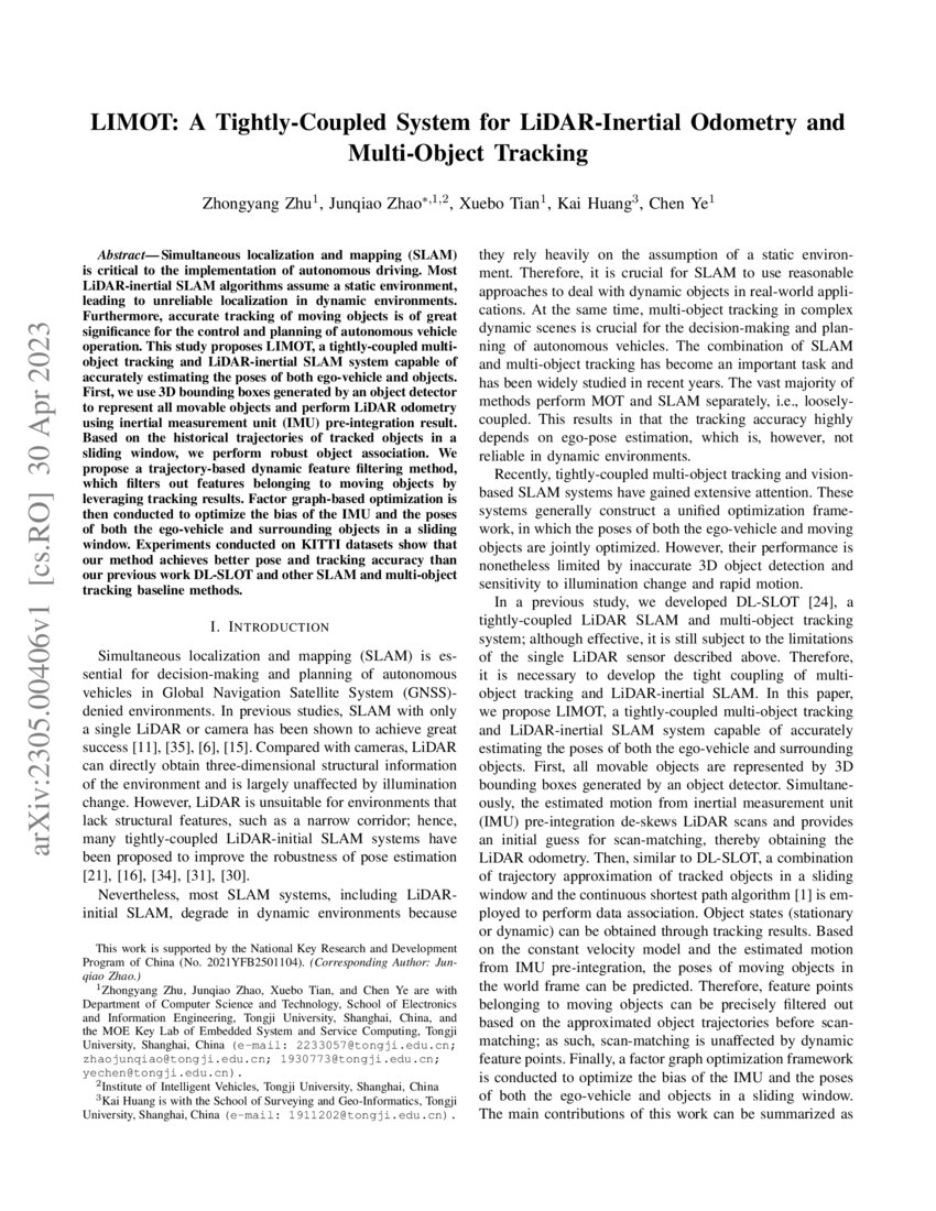 Limot A Tightly Coupled System For Lidar Inertial Odometry And Multi Object Tracking Deepai