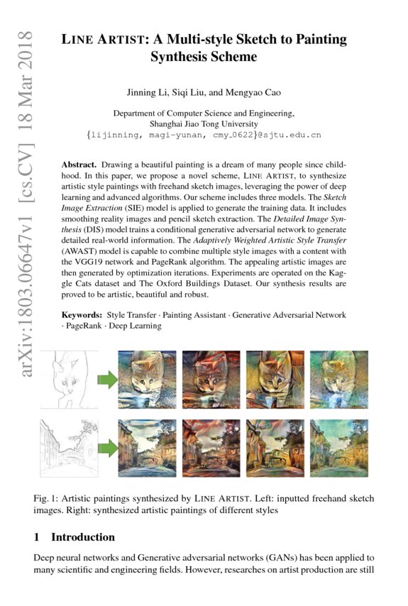 Line Artist: A Multiple Style Sketch to Painting Synthesis Scheme | DeepAI