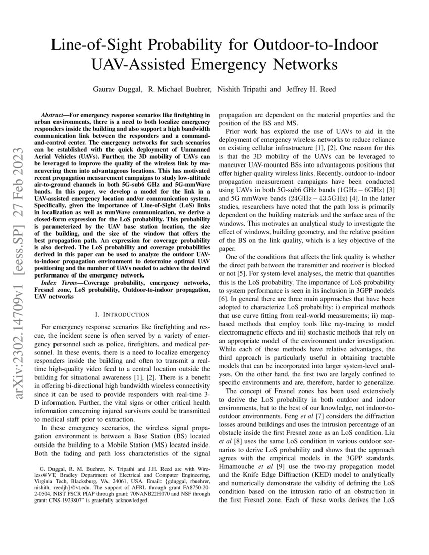 Line-of-Sight Probability for Outdoor-to-Indoor UAV-Assisted Emergency ...