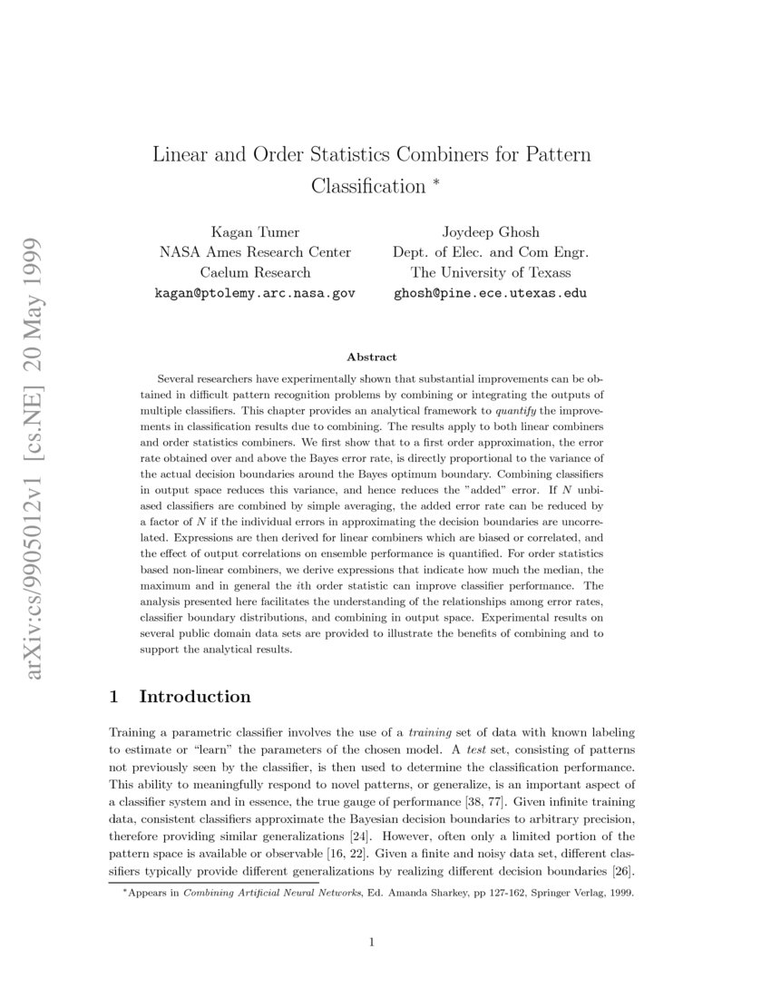 Linear And Order Statistics Combiners For Pattern Classification Deepai 1676