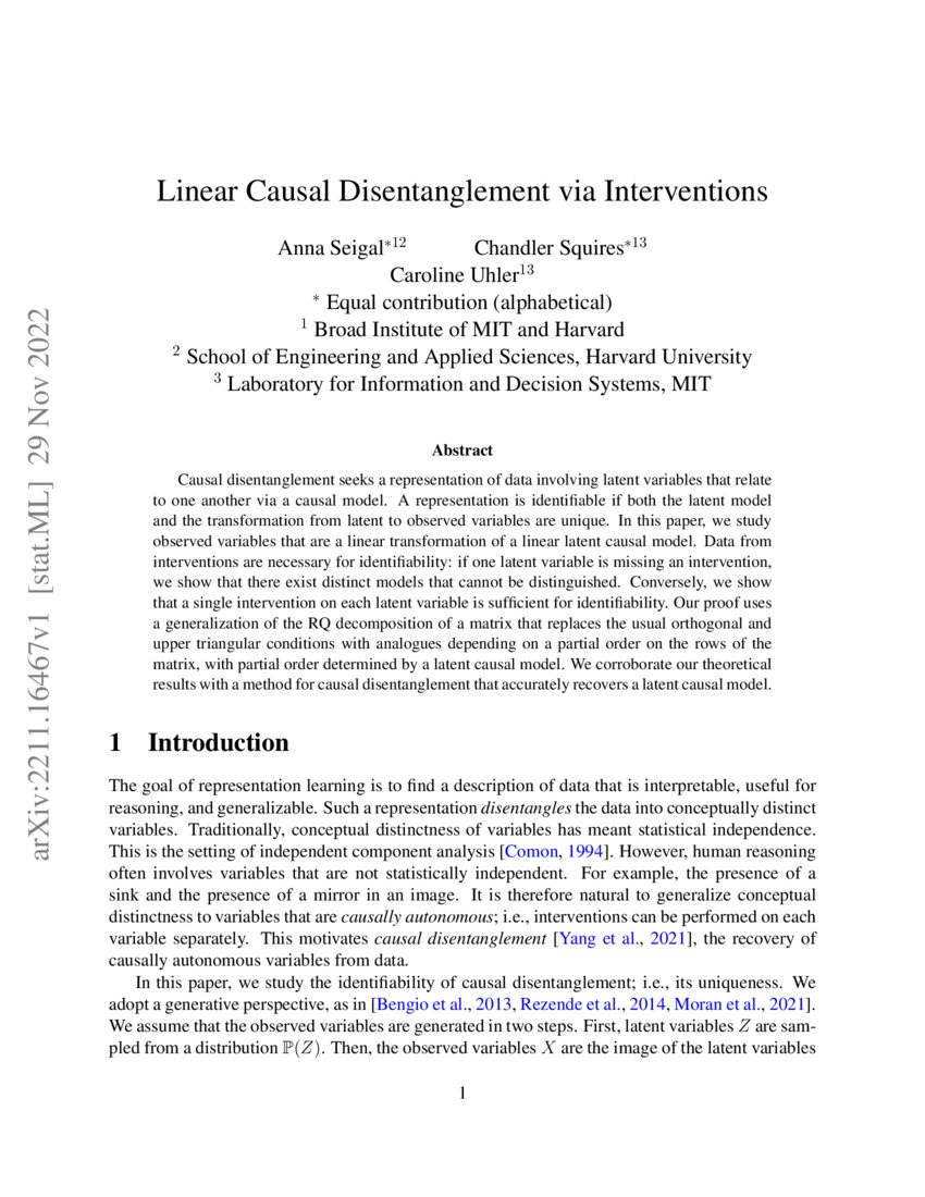 Linear Causal Disentanglement Via Interventions Deepai