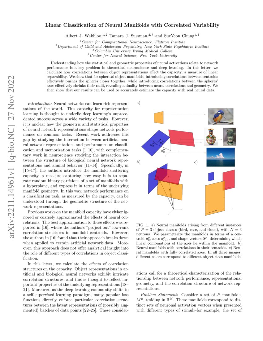 Linear Classification of Neural Manifolds with Correlated Variability | DeepAI