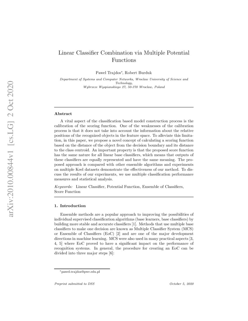 Linear Classifier Combination Via Multiple Potential Functions Deepai