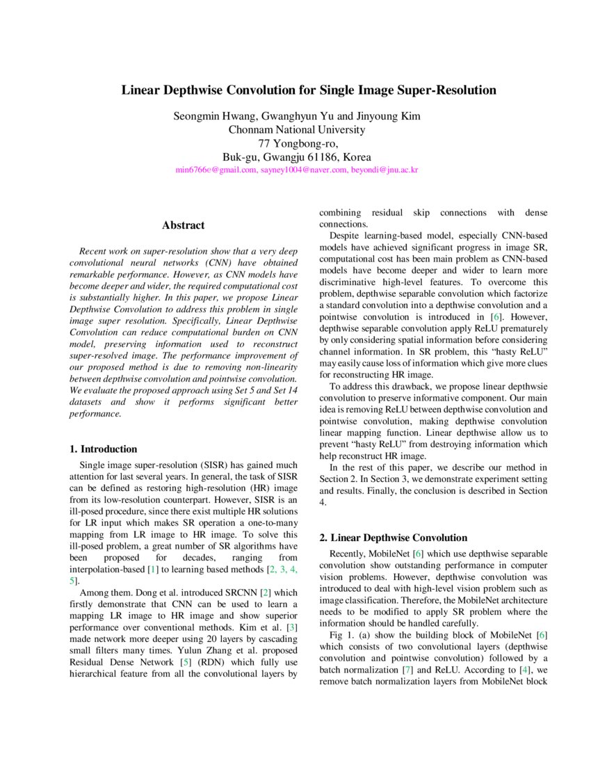 Linear Depthwise Convolution for Single Image Super-Resolution | DeepAI