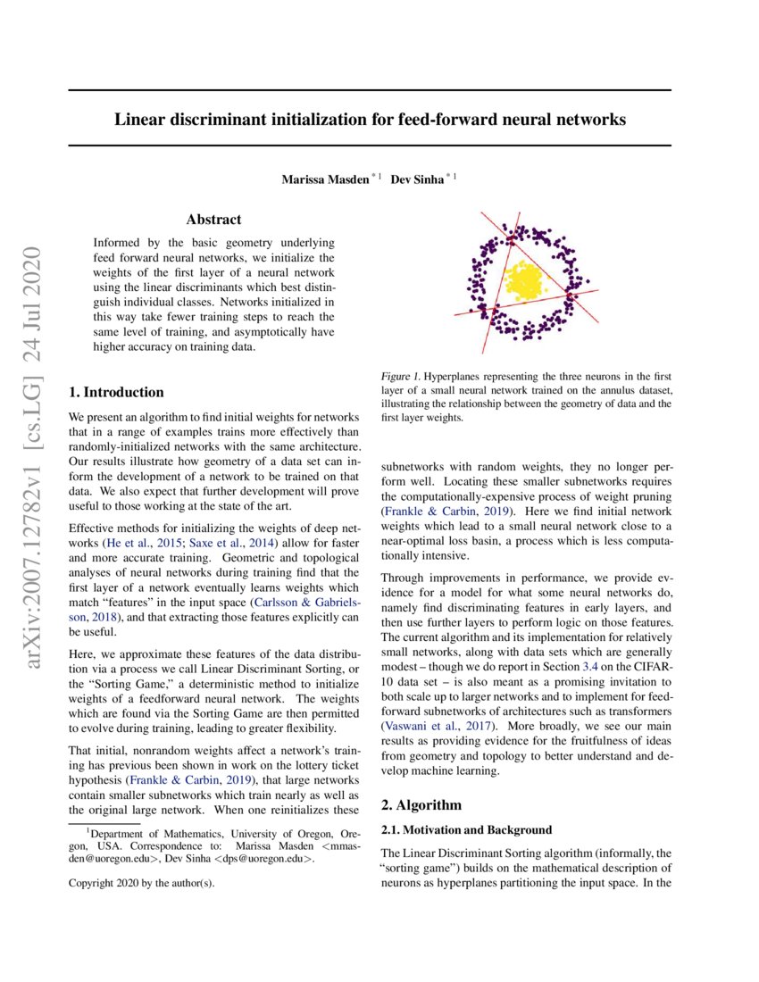 Linear discriminant initialization for feed-forward neural networks | DeepAI