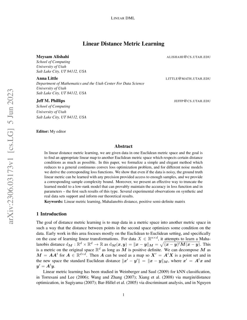 Linear Distance Metric Learning | DeepAI
