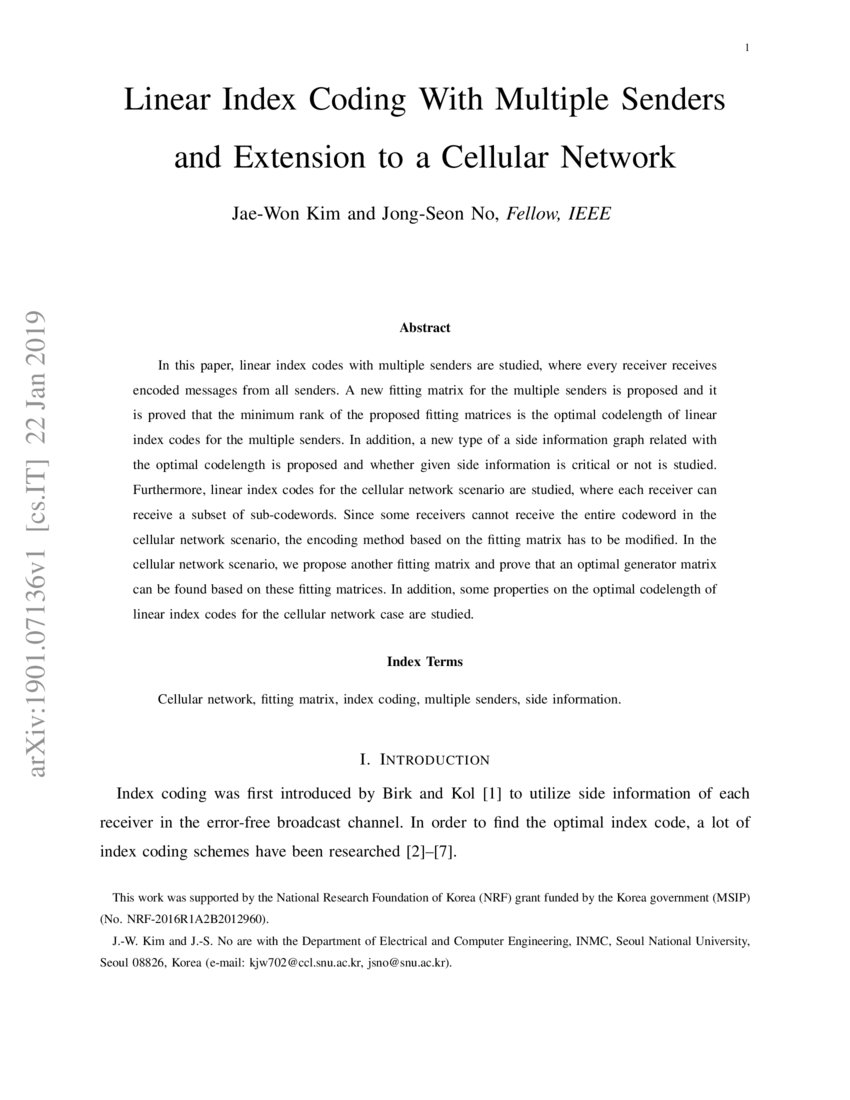 Linear Index Coding With Multiple Senders And Extension To A Cellular Network Deepai