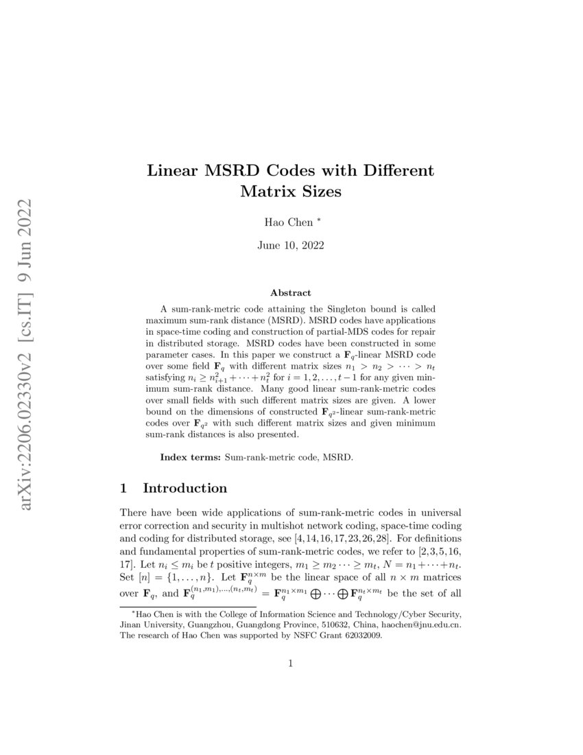 Linear MSRD codes with Various Matrix Sizes and Unrestricted Lengths ...