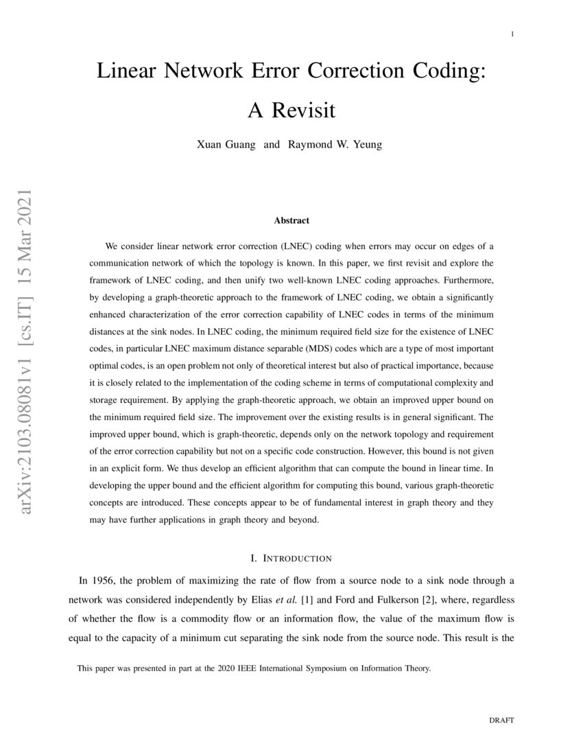 Linear Network Error Correction Coding A Revisit Deepai