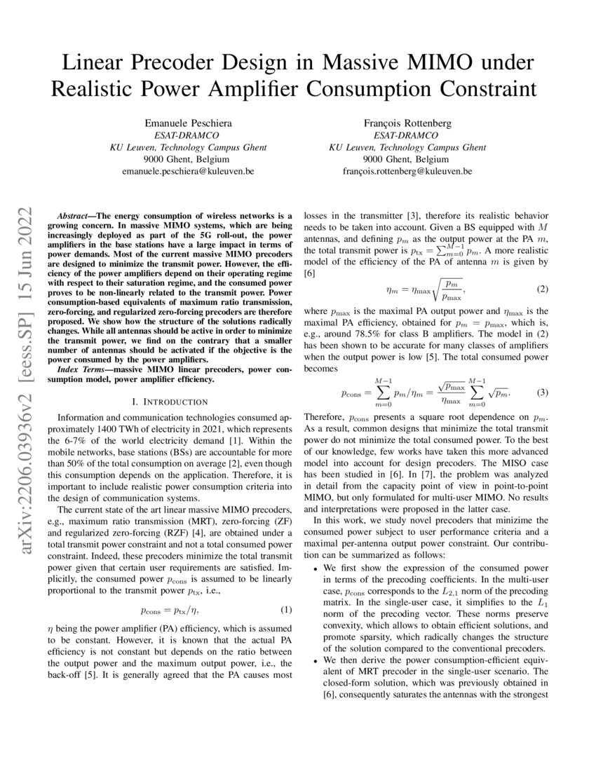 Linear Precoder Design In Massive Mimo Under Realistic Power Amplifier Consumption Constraint