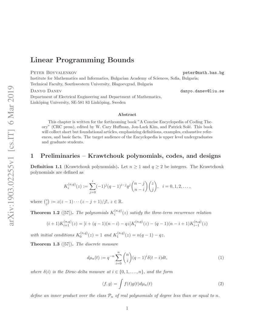 Linear Programming Bounds Deepai