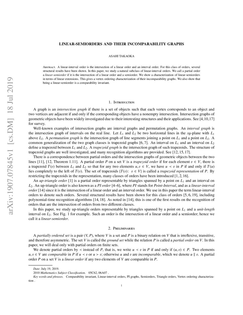 Linear-semiorders and their incomparability graphs | DeepAI