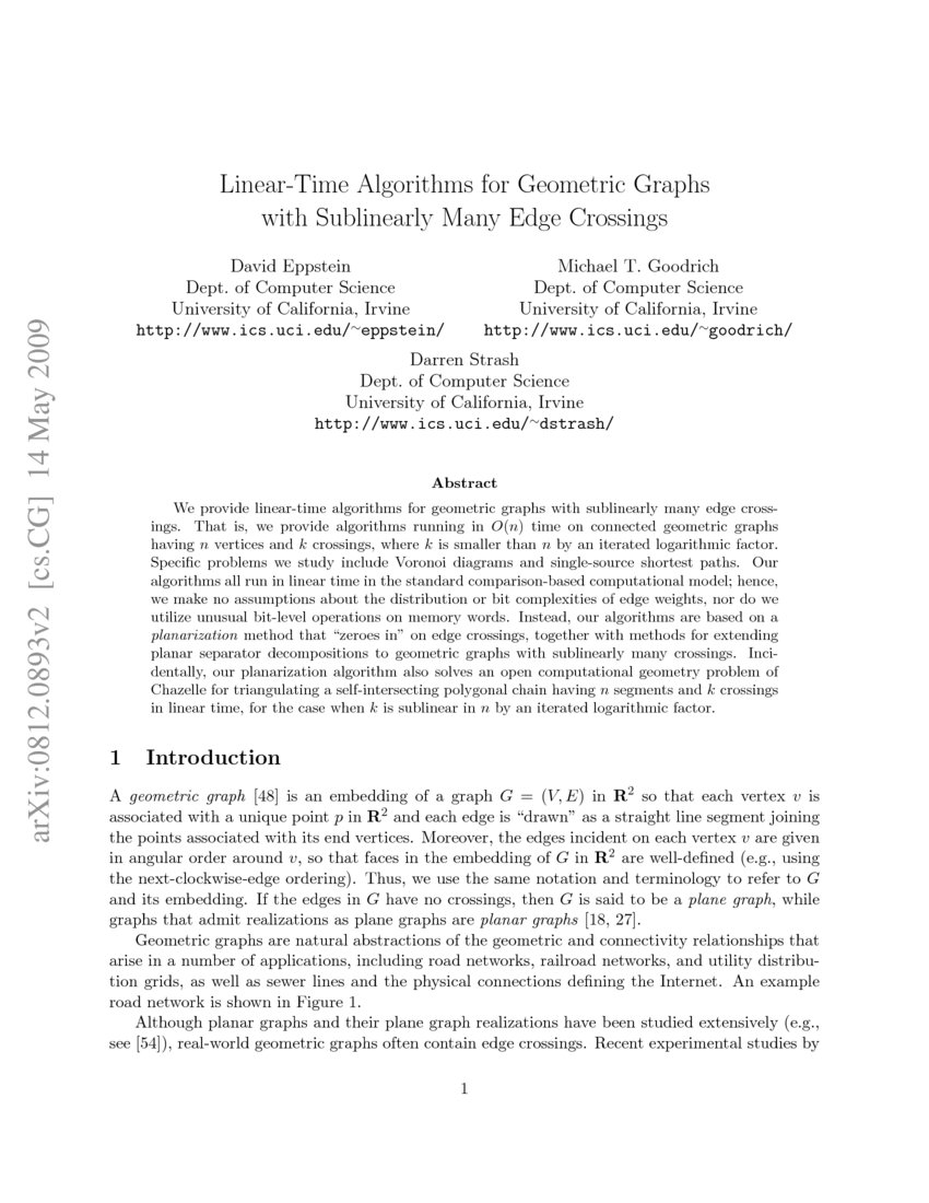 Linear-Time Algorithms for Geometric Graphs with Sublinearly Many Edge ...