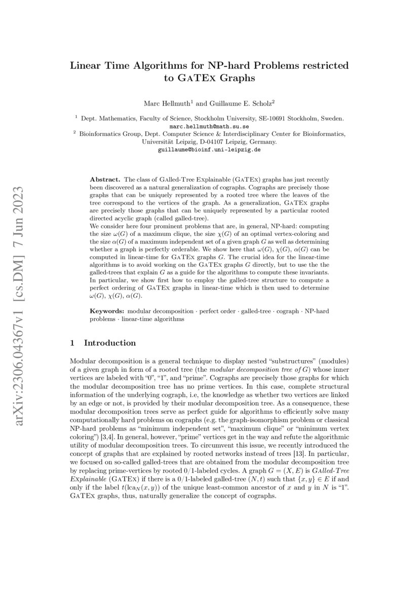 Linear Time Algorithms For NP hard Problems Restricted To GaTEx Graphs Linear Time Algorithms For NP hard Problems Restricted To GaTEx Graphs