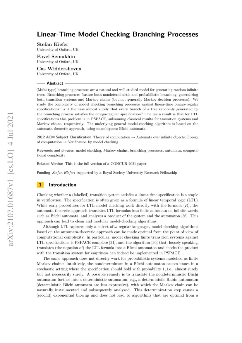 Linear-Time Model Checking Branching Processes | DeepAI