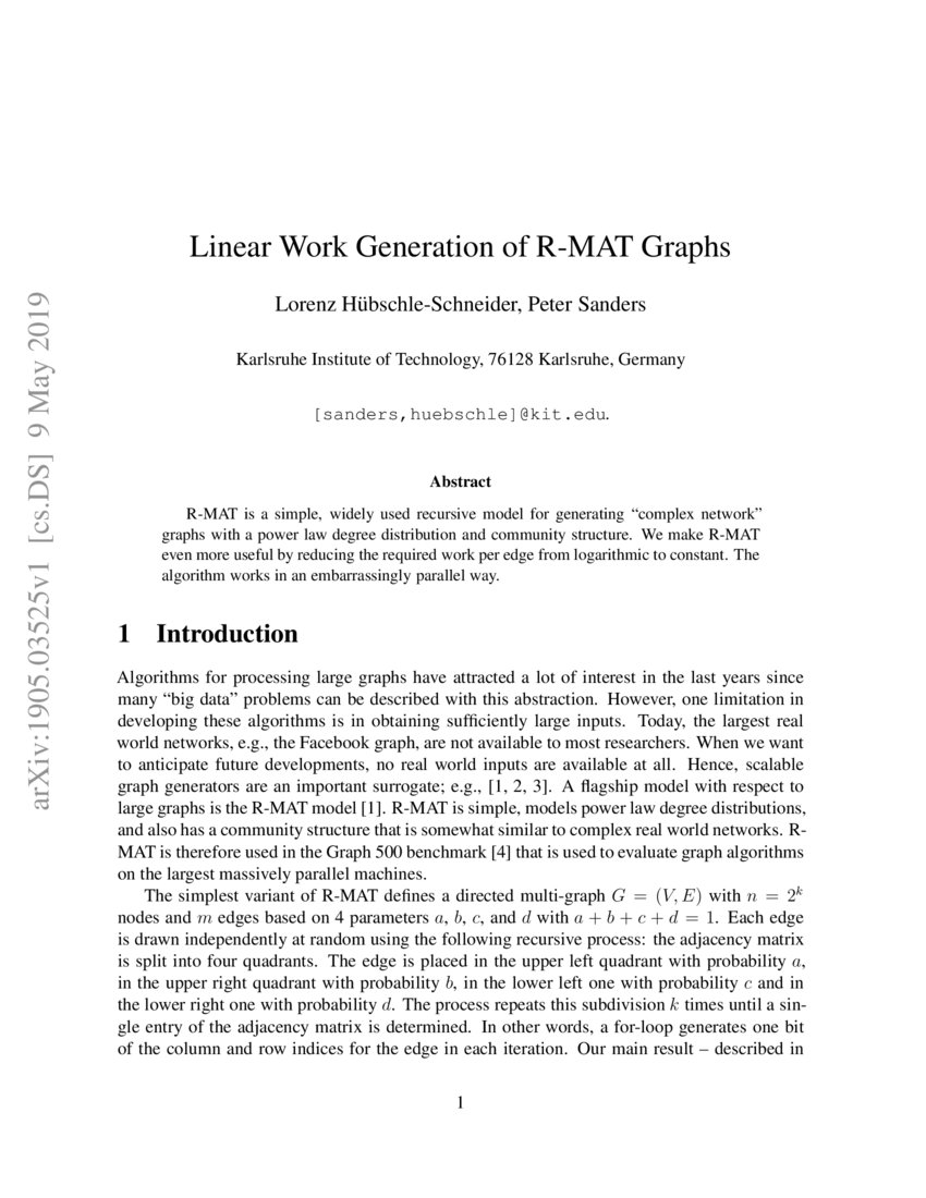 Linear Work Generation of R-MAT Graphs | DeepAI