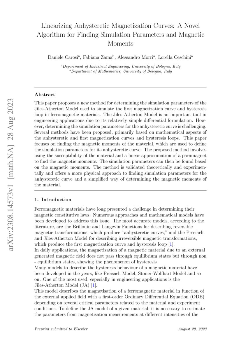Linearizing Anhysteretic Magnetization Curves: A Novel Algorithm for Finding Simulation ...