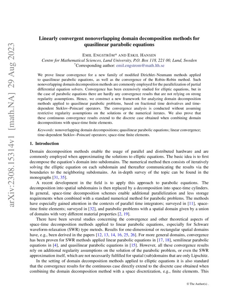 Linearly Convergent Nonoverlapping Domain Decomposition Methods For Quasilinear Parabolic
