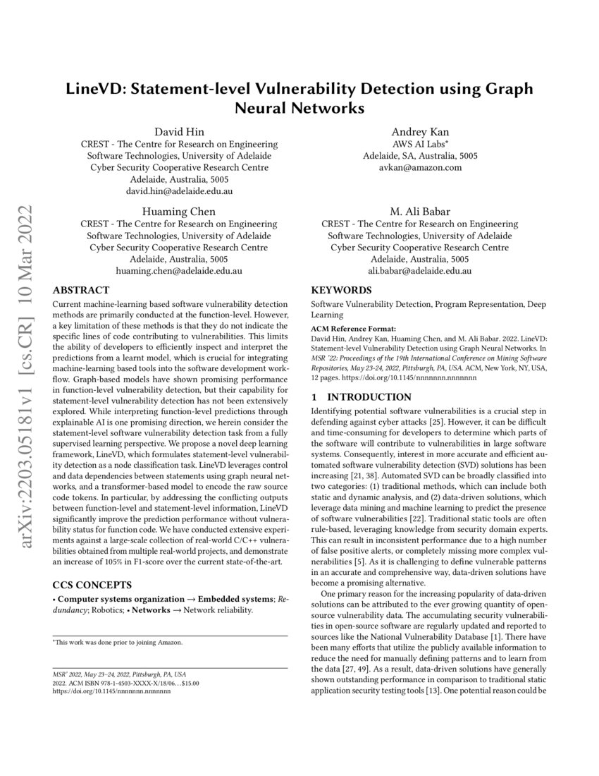 Linevd Statement Level Vulnerability Detection Using Graph Neural Networks Deepai