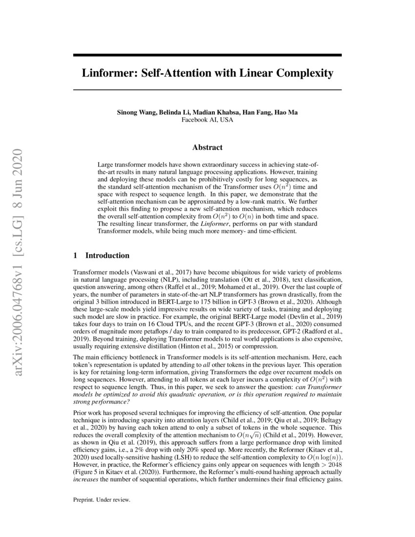 Linformer Self Attention With Linear Complexity Deepai 9656