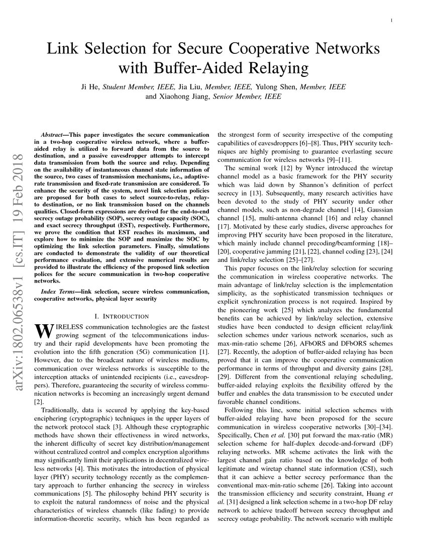 Link Selection For Secure Cooperative Networks With Buffer Aided Relaying Deepai 5185