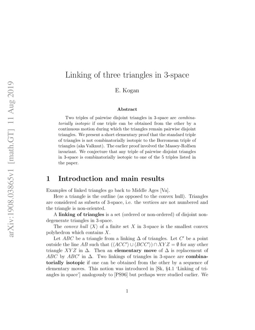 Linking of three triangles in 3-space | DeepAI