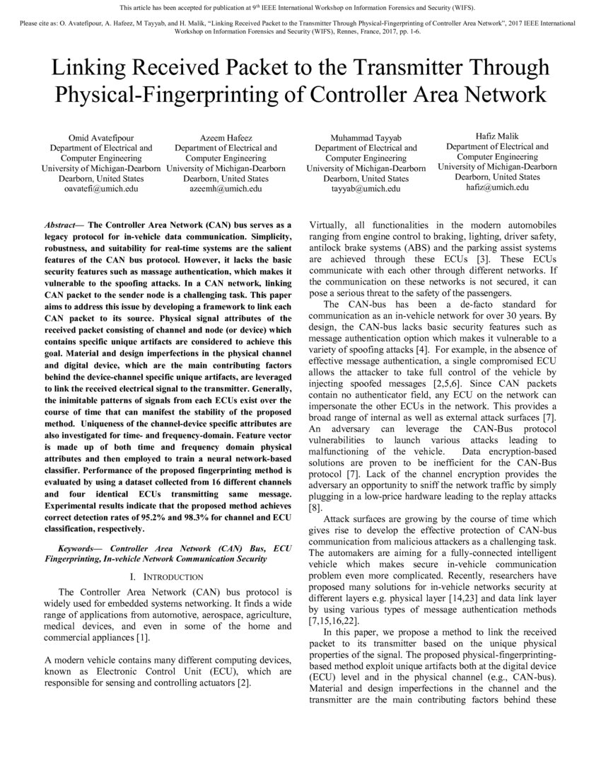 Linking Received Packet to the Transmitter Through Physical ...