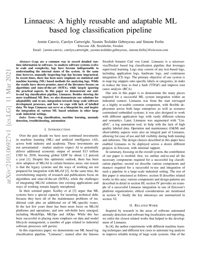 Linnaeus: A highly reusable and adaptable ML based log classification ...