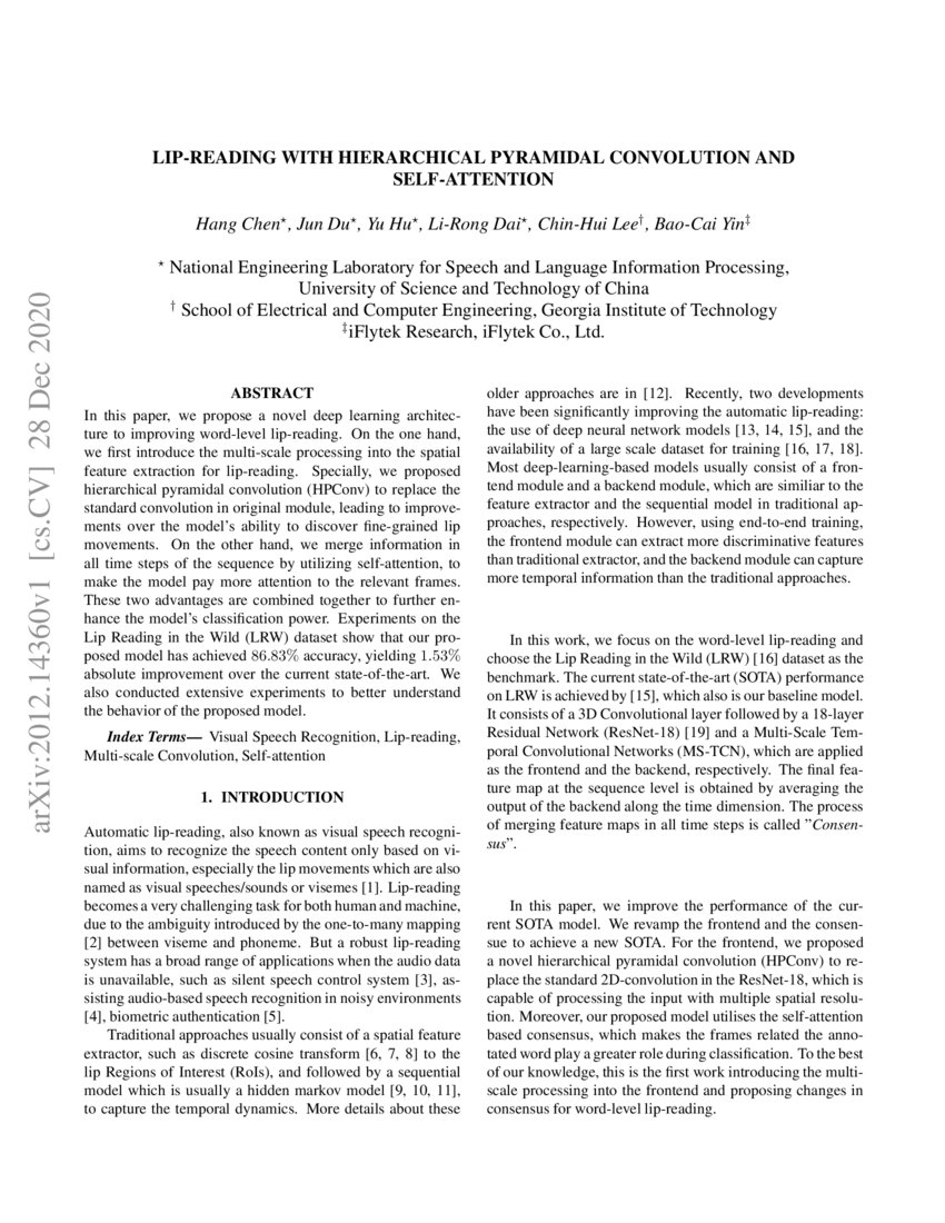 Lip-reading with Hierarchical Pyramidal Convolution and Self-Attention | DeepAI
