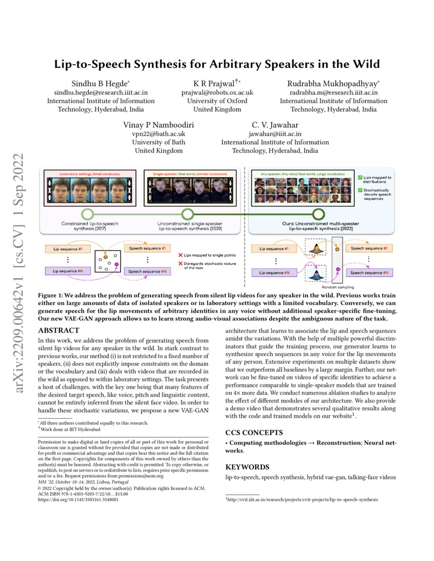 Lip-to-Speech Synthesis for Arbitrary Speakers in the Wild | DeepAI