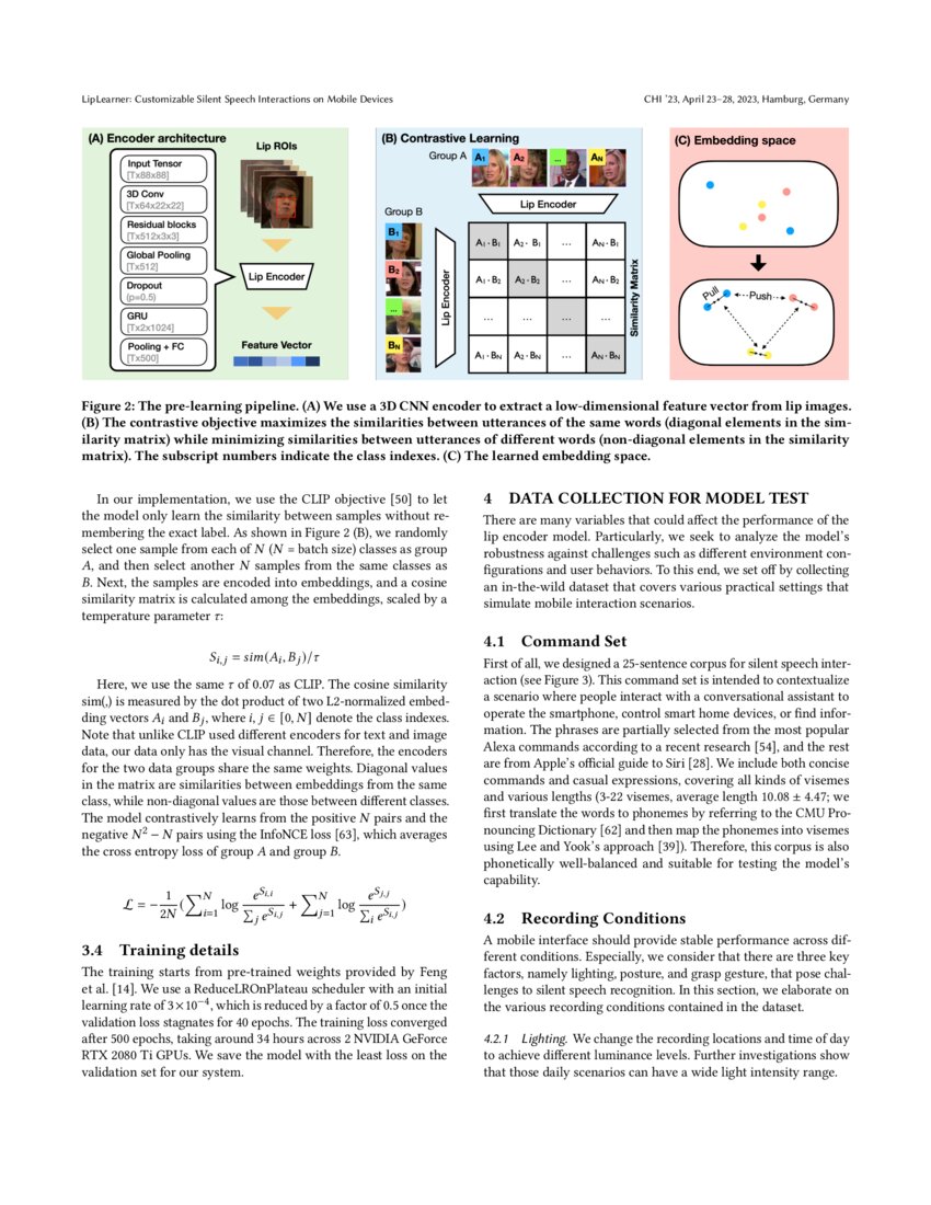 LipLearner: Customizable Silent Speech Interactions on Mobile Devices ...
