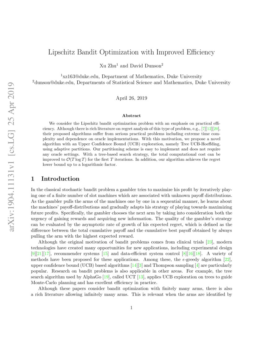 Lipschitz Bandit Optimization with Improved Efficiency | DeepAI