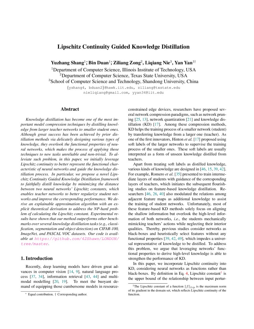 Lipschitz Continuity Guided Knowledge Distillation | DeepAI