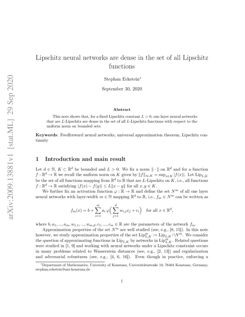 Lipschitz neural networks are dense in the set of all Lipschitz functions | DeepAI