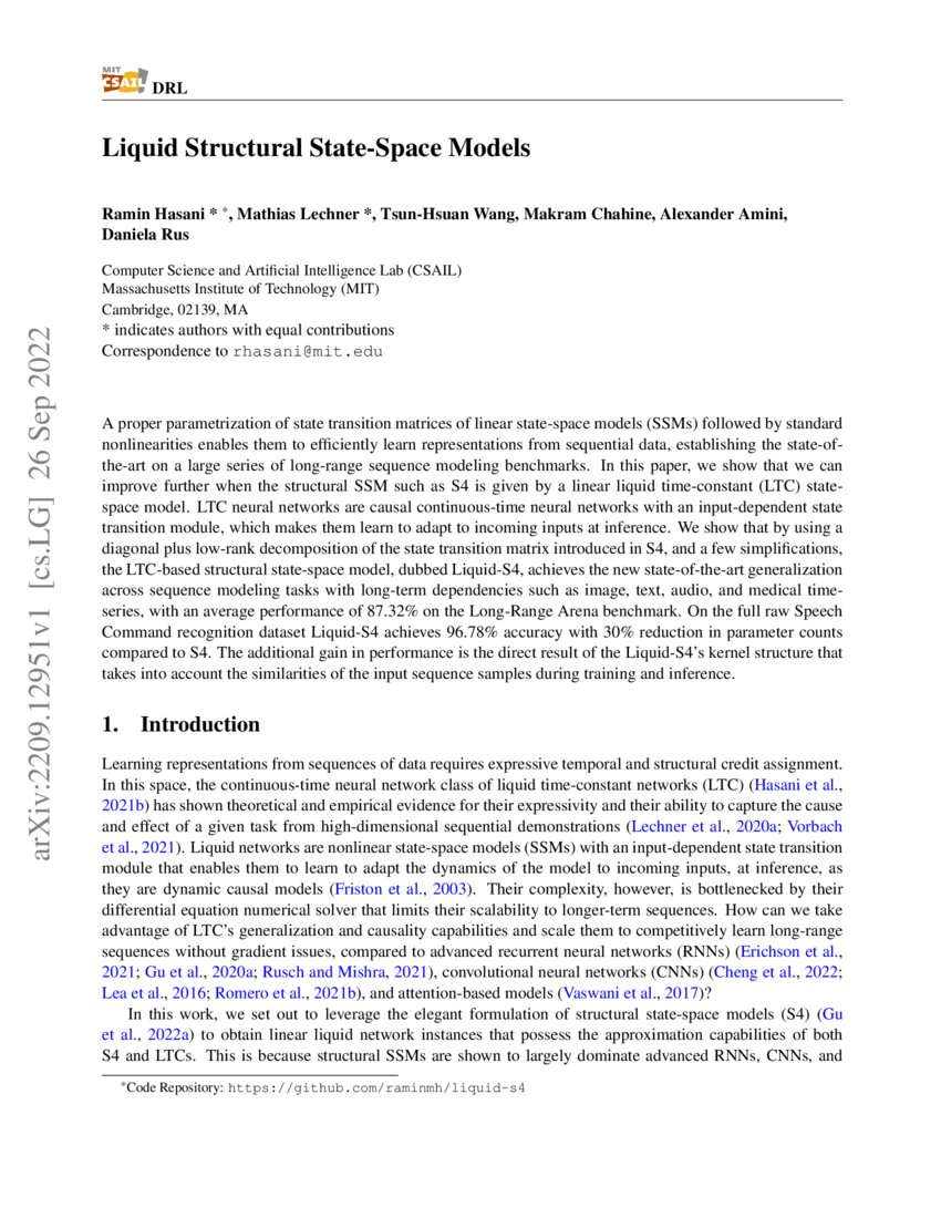 Liquid Structural State Space Models Deepai