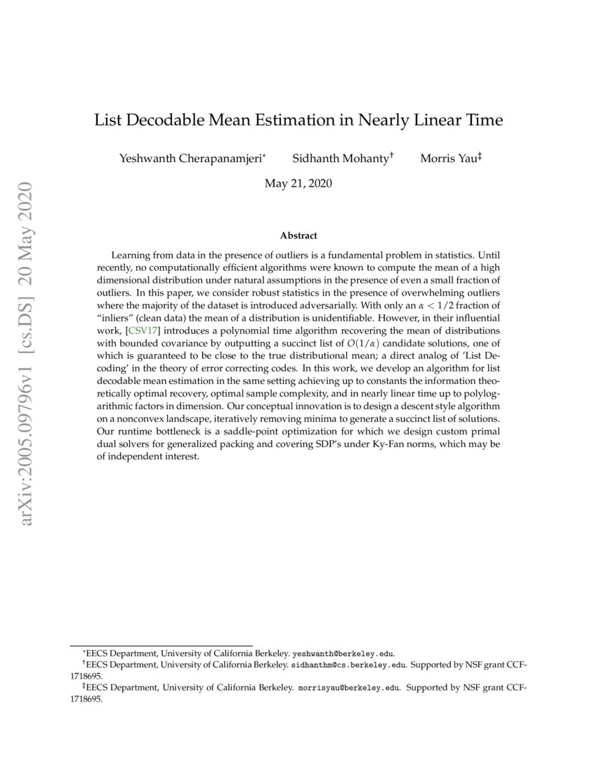 List Decodable Mean Estimation In Nearly Linear Time Deepai