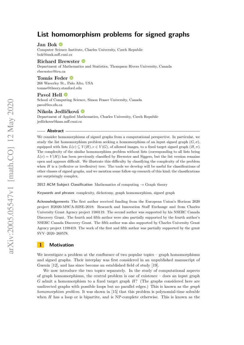 List Homomorphism Problems For Signed Graphs Deepai