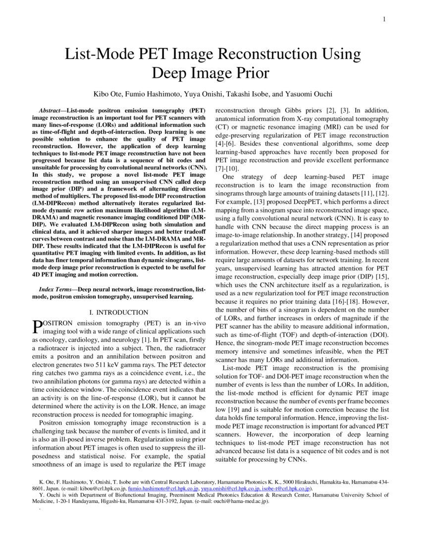 List-Mode PET Image Reconstruction Using Deep Image Prior | DeepAI