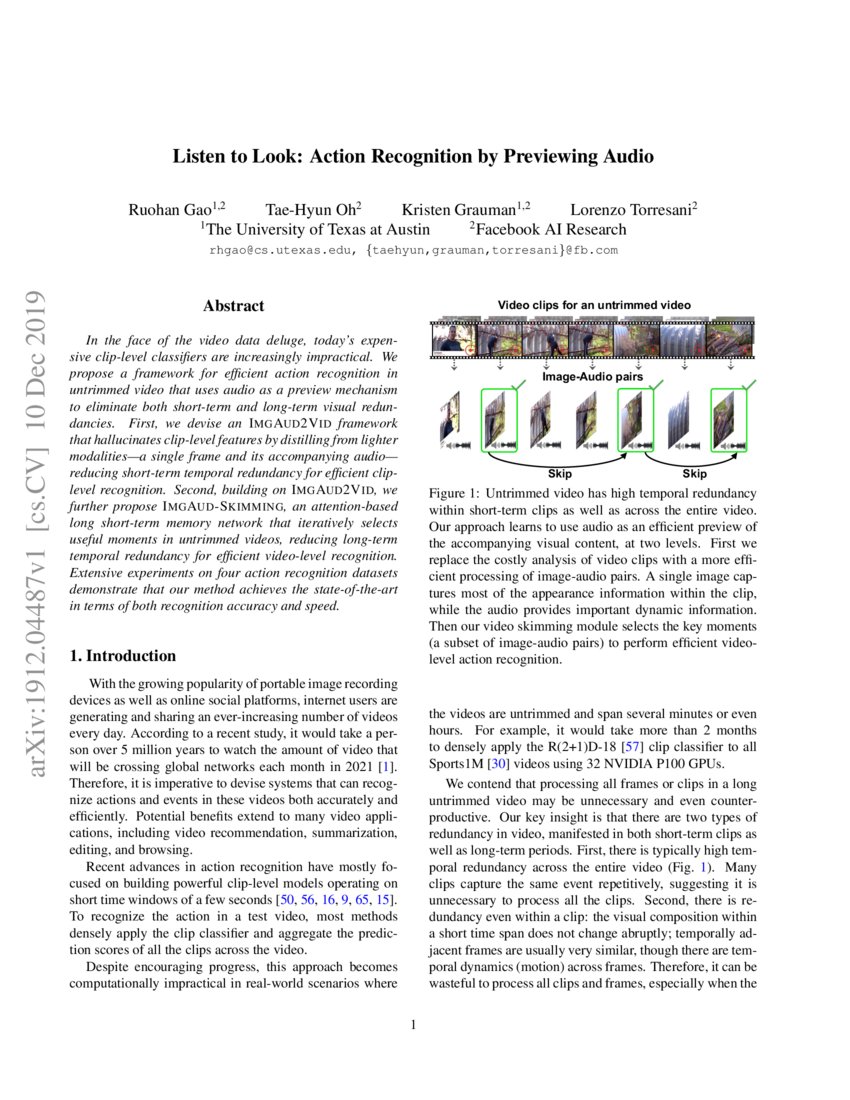 Listen to Look: Action Recognition by Previewing Audio | DeepAI